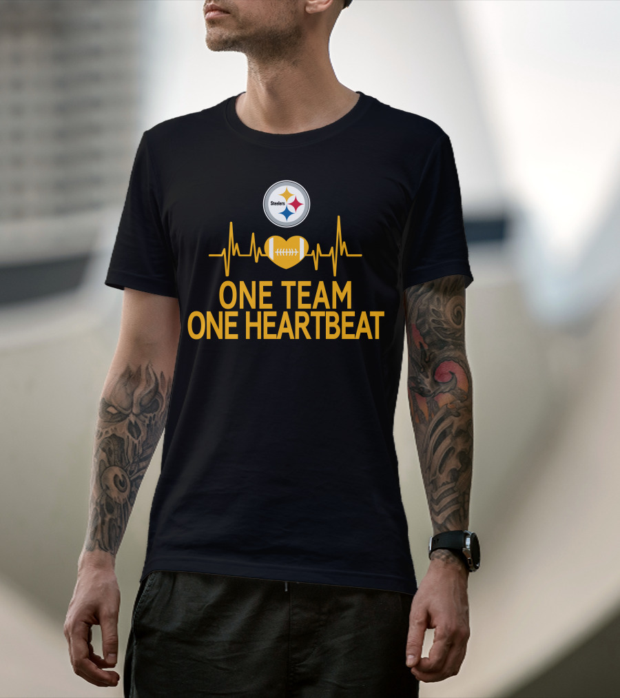 Pittsburgh Steelers Logo One Team One Heartbeat Football Heartbeat T-Shirt