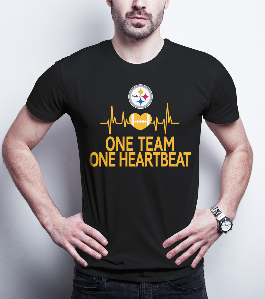 Pittsburgh Steelers Logo One Team One Heartbeat Football Heartbeat T-Shirt