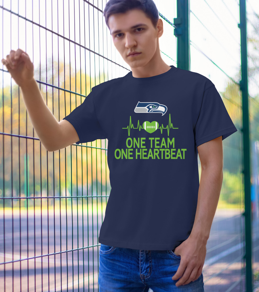 Seattle Seahawks Logo One Team One Heartbeat Football Heartbeat T-Shirt
