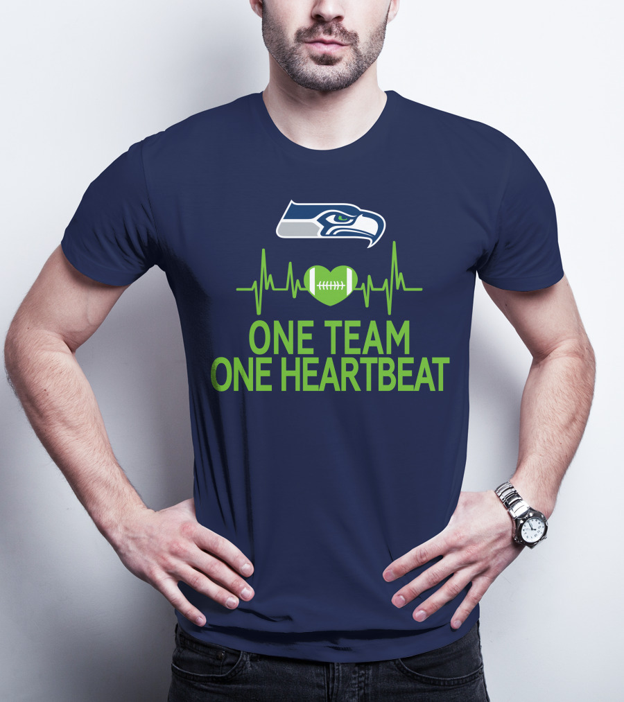 Seattle Seahawks Logo One Team One Heartbeat Football Heartbeat T-Shirt