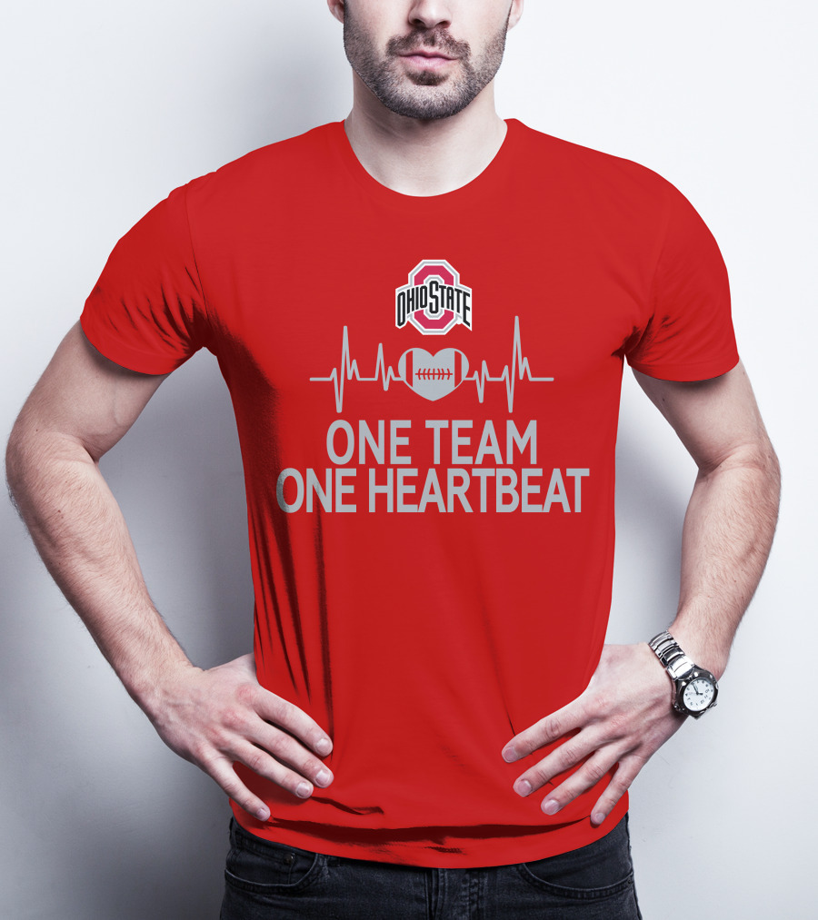 Ohio State Buckeyes Logo One Team One Heartbeat Football Heartbeat Line T-Shirt
