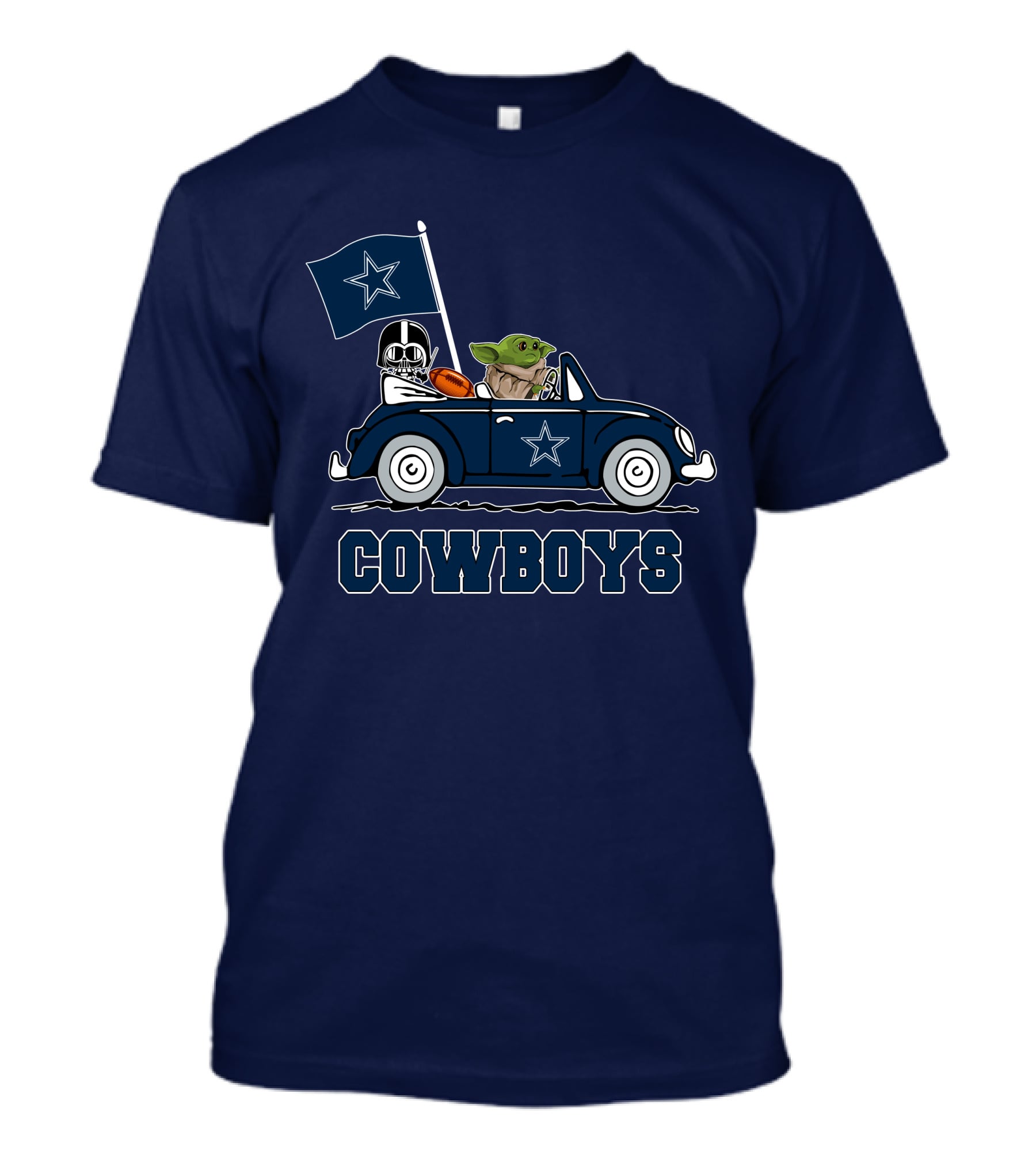 Dallas Cowboys Darth Vader Baby Yoda Driving Star Wars Cowboys Car T-Shirt