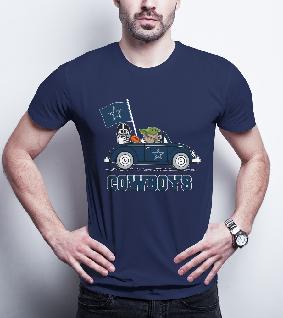Dallas Cowboys Darth Vader Baby Yoda Driving Star Wars Cowboys Car T-Shirt