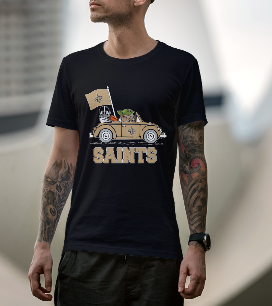 New Orleans Saints Darth Vader Baby Yoda Car Star Wars Driving T-Shirt