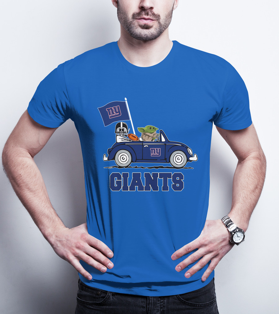 New York Giants Darth Vader Baby Yoda NY Giants Flag Car Star Wars T-Shirt