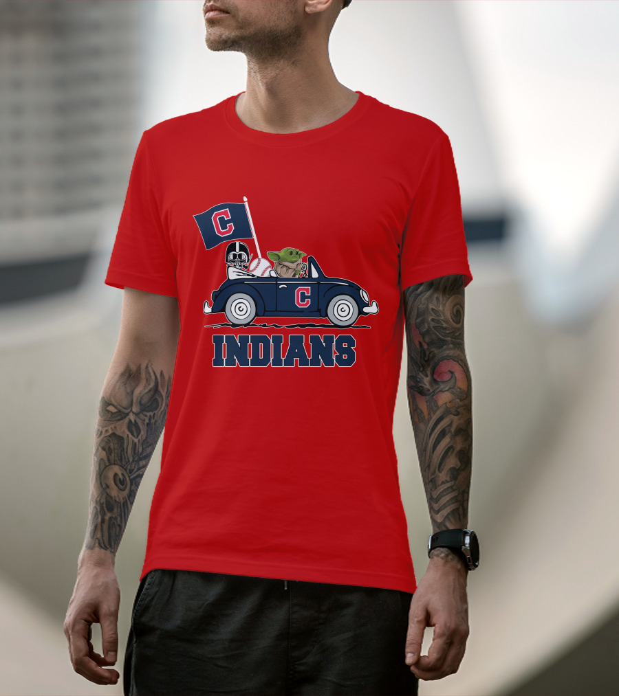 Cleveland Indians Baby Yoda Darth Vader Car Star Wars T-Shirt