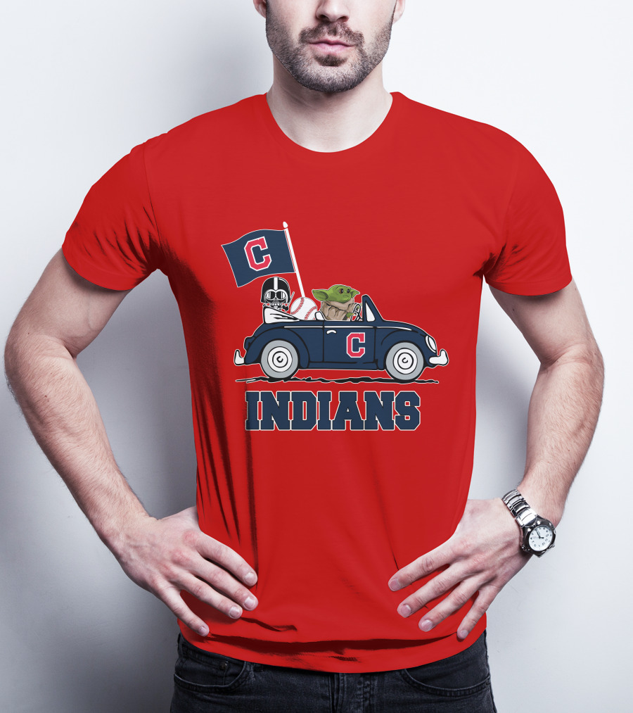 Cleveland Indians Baby Yoda Darth Vader Car Star Wars T-Shirt
