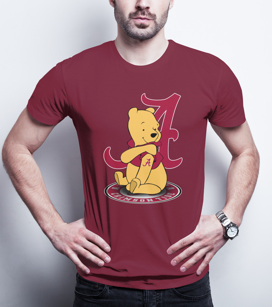 Alabama Crimson Tide Pooh Bear Sitting With Crimson T-Shirt