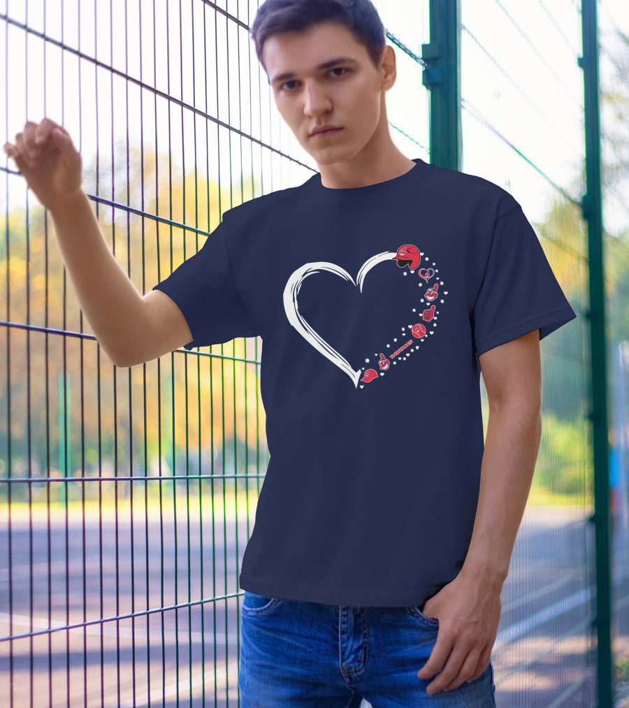 Cleveland Indians Fan Heart With Helmets And Stars T-Shirt