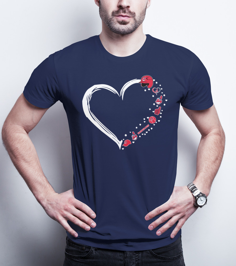 Cleveland Indians Fan Heart With Helmets And Stars T-Shirt