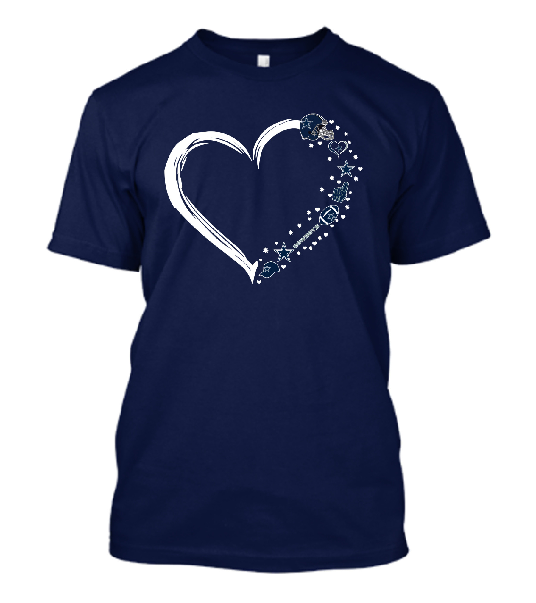 Love Dallas Cowboys #1 Fan Heart Stars Football Helmet T-Shirt