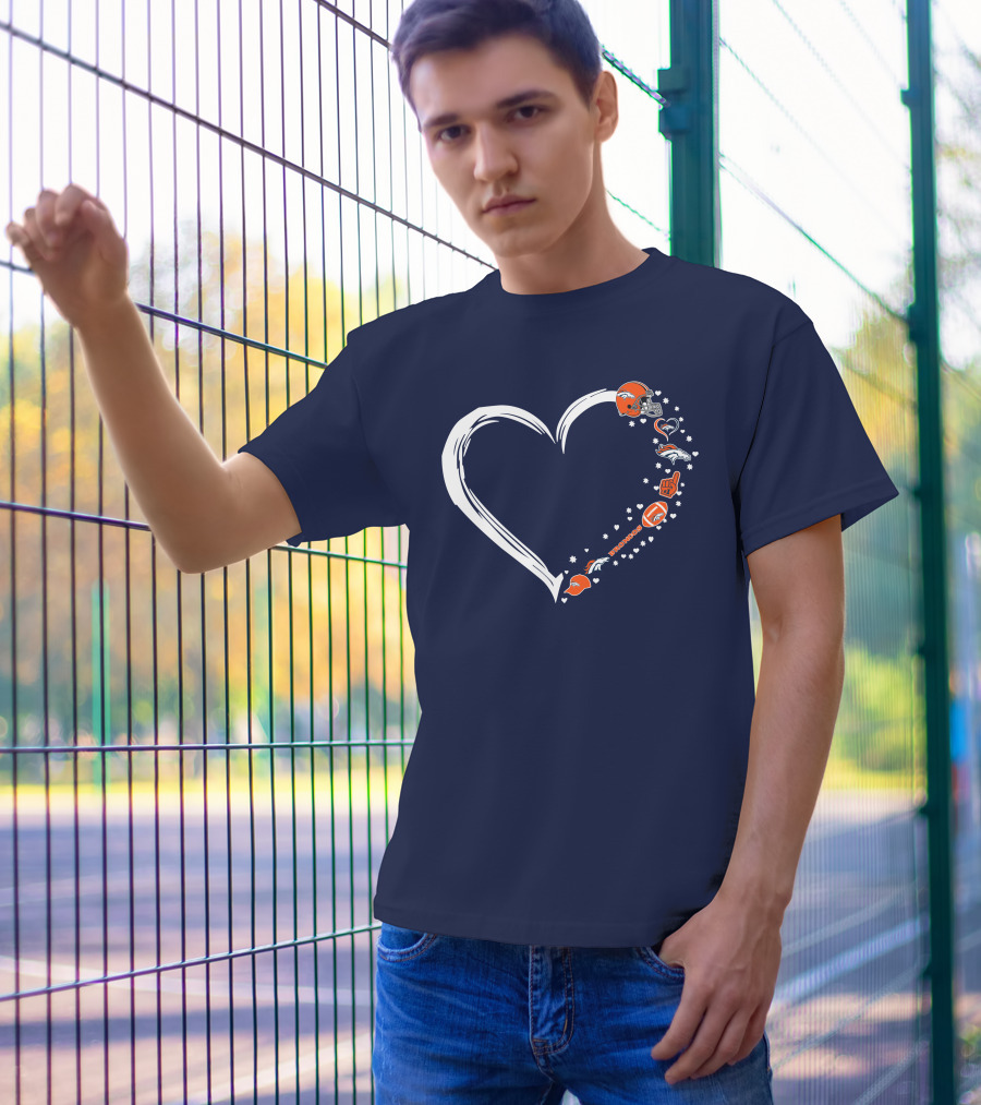 Heart-Shaped Denver Broncos Fan Love Icons And Helmet T-Shirt