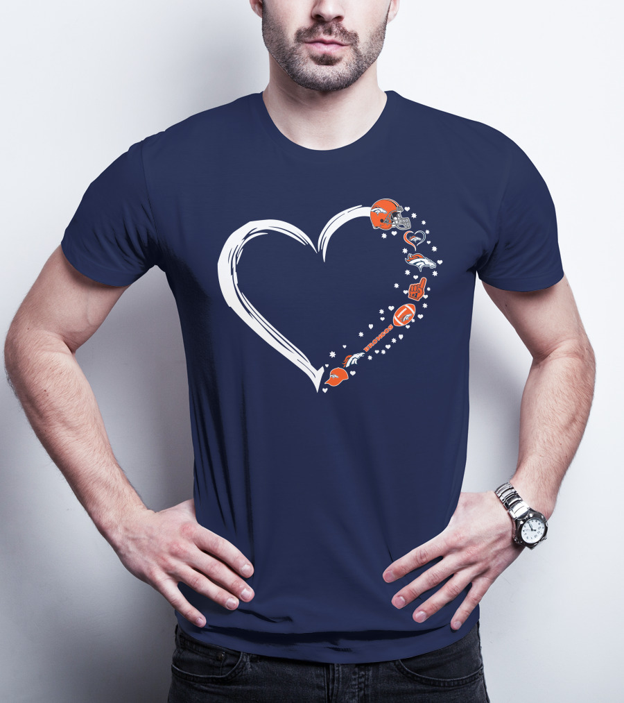 Heart-Shaped Denver Broncos Fan Love Icons And Helmet T-Shirt