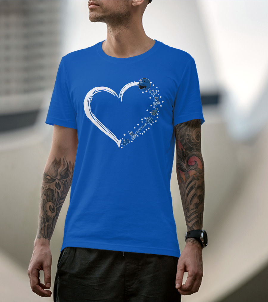 Kansas City Royals Heart Logo Fan Stars And Helmets T-Shirt