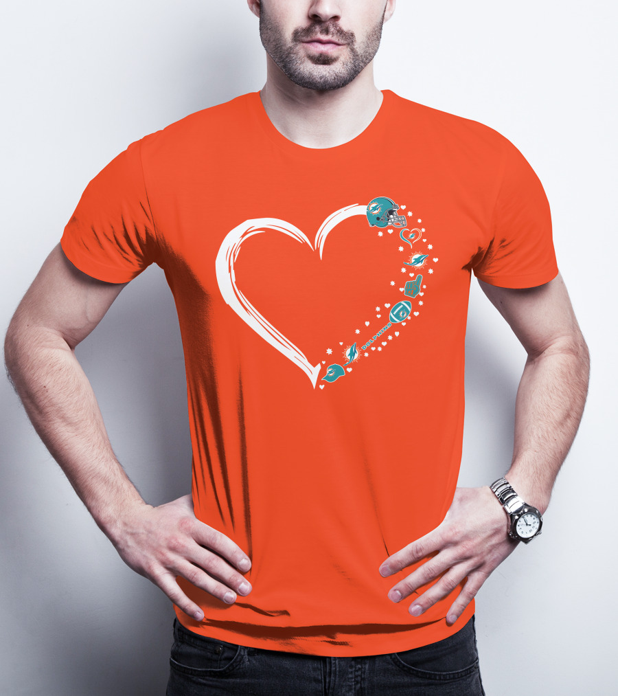 Miami Dolphins Heart Design With Helmets T-Shirt