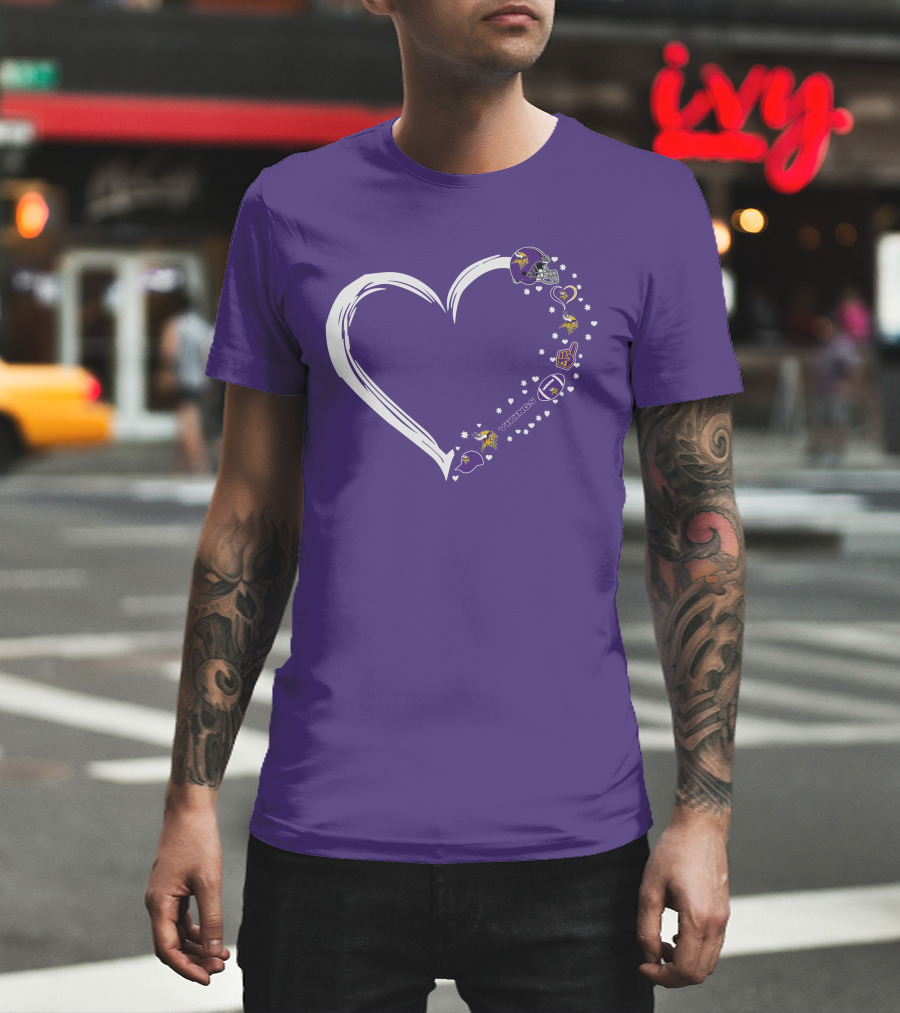 Minnesota Vikings Heart Shaped #1 Fan Helmet And Stars T-Shirt