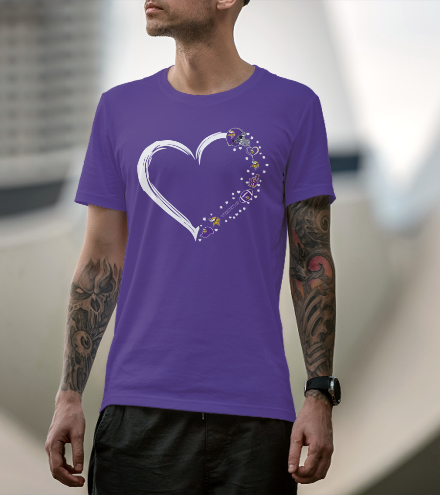 Minnesota Vikings Heart Shaped #1 Fan Helmet And Stars T-Shirt