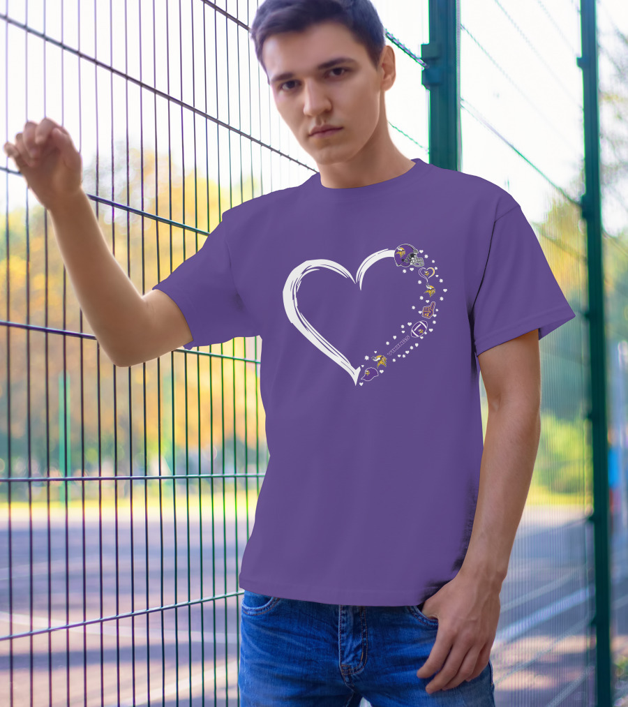 Minnesota Vikings Heart Shaped #1 Fan Helmet And Stars T-Shirt