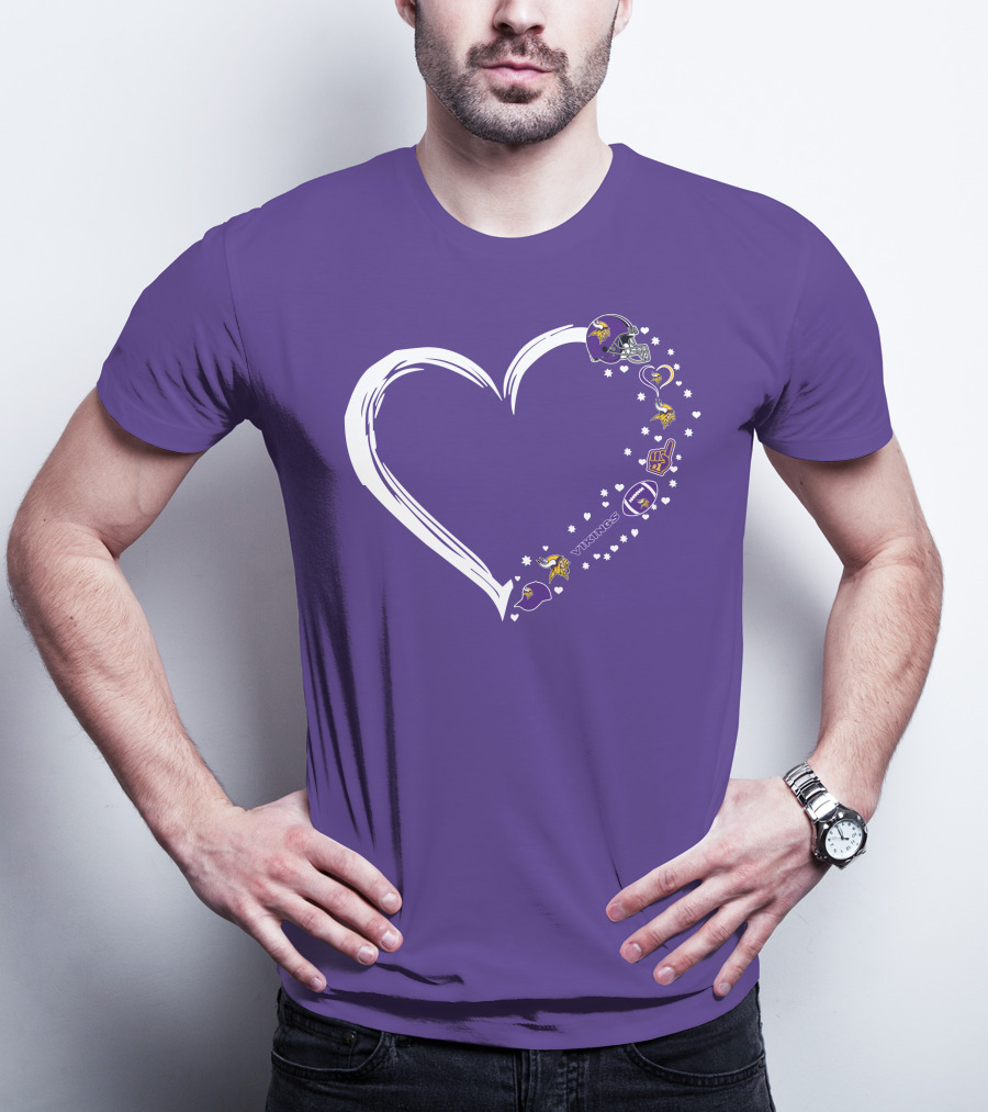 Minnesota Vikings Heart Shaped #1 Fan Helmet And Stars T-Shirt