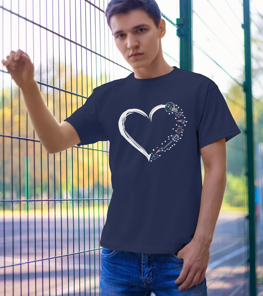 New England Patriots Heart-Shaped Fan Symbols And Stars T-Shirt