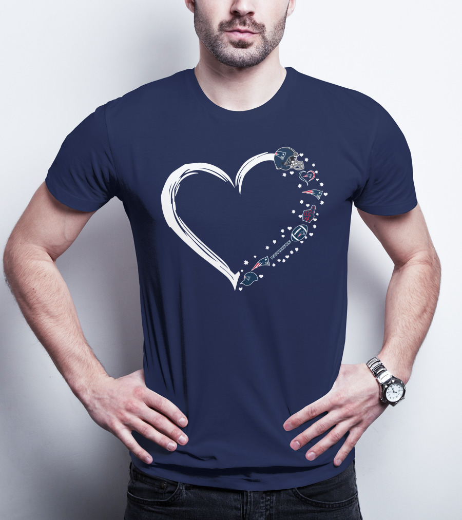 New England Patriots Heart-Shaped Fan Symbols And Stars T-Shirt