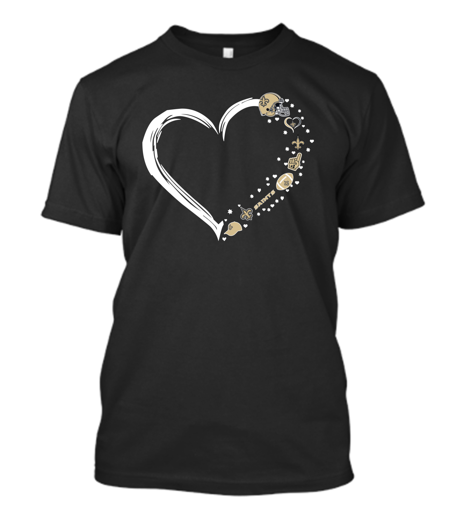 New Orleans Saints Heart Fan Helmet Logo Football Fleur-de-Lis Stars T-Shirt