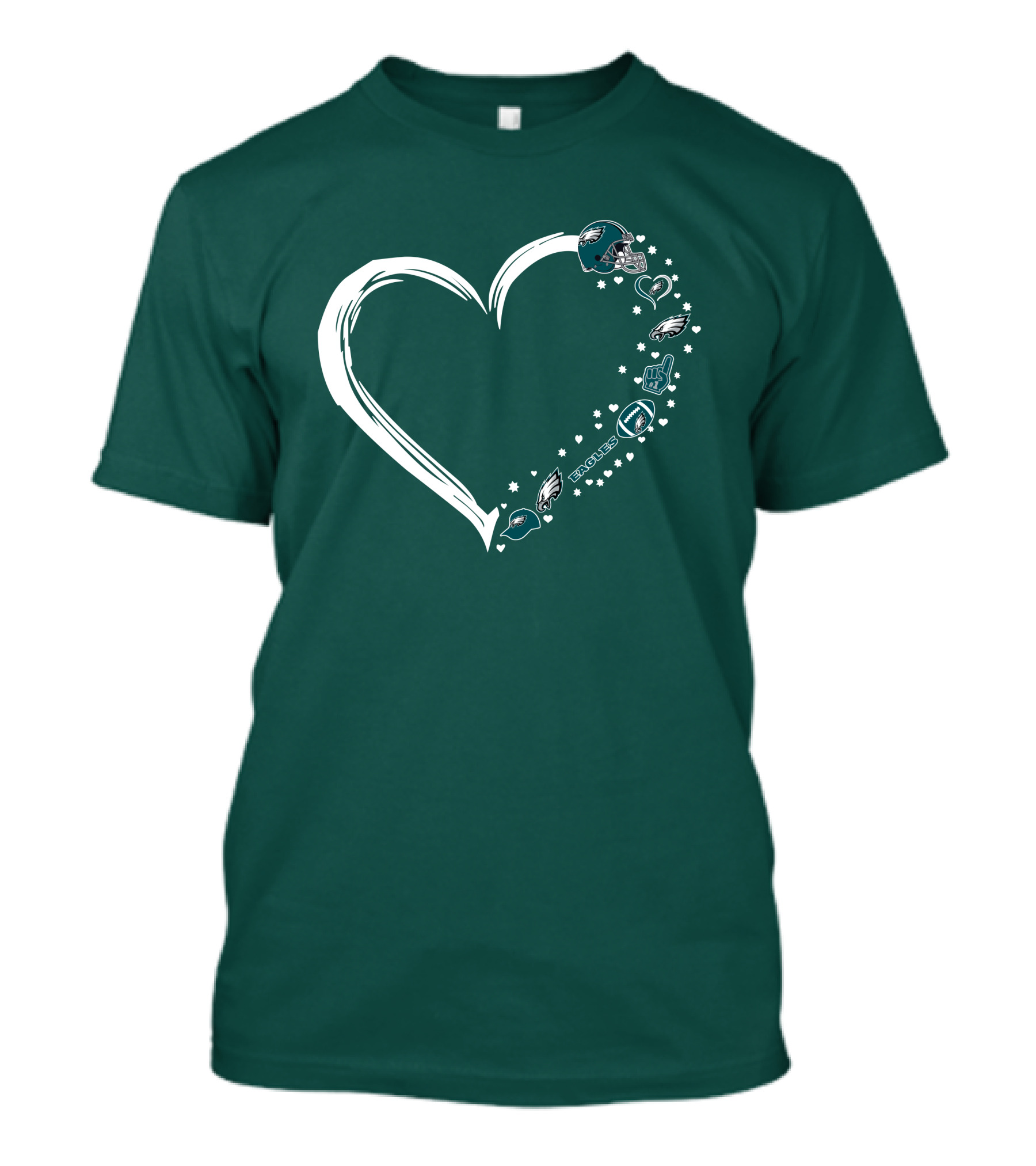 Philadelphia Eagles Heart Design With Logo And Helmet Elements T-Shirt