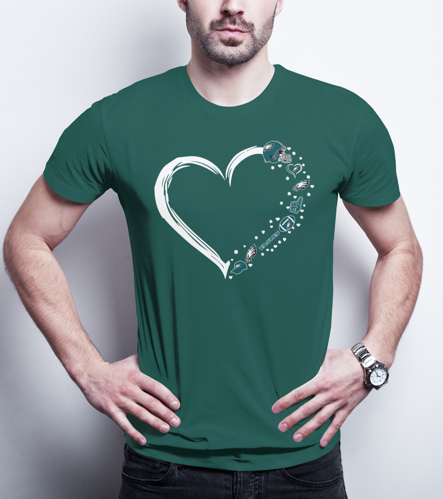 Philadelphia Eagles Heart Design With Logo And Helmet Elements T-Shirt