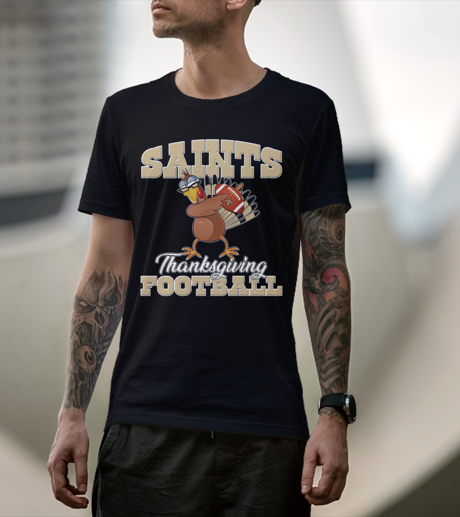 Saints Thanksgiving Football Turkey With New Orleans Saints Football T-Shirt