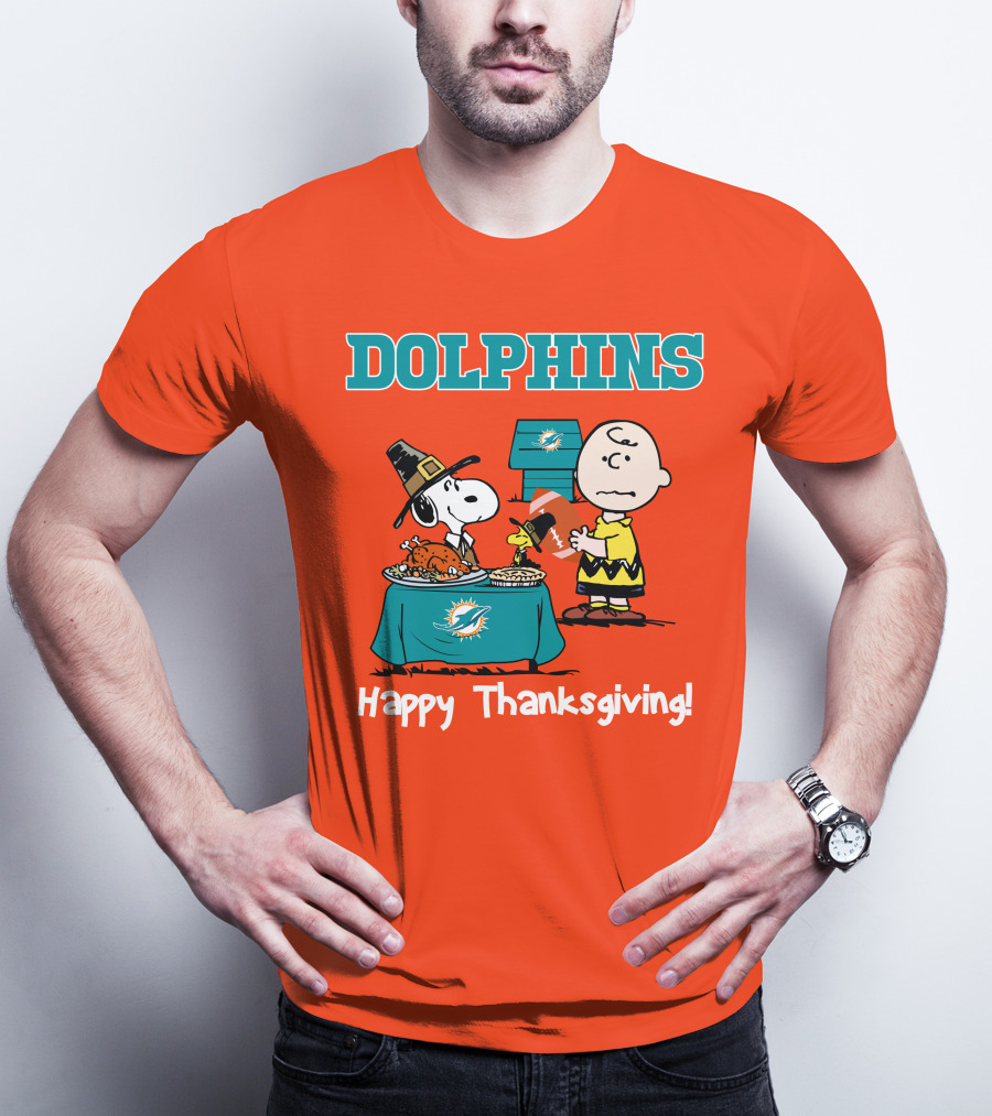 Dolphins Snoopy Charlie Brown Happy Thanksgiving Miami T-Shirt