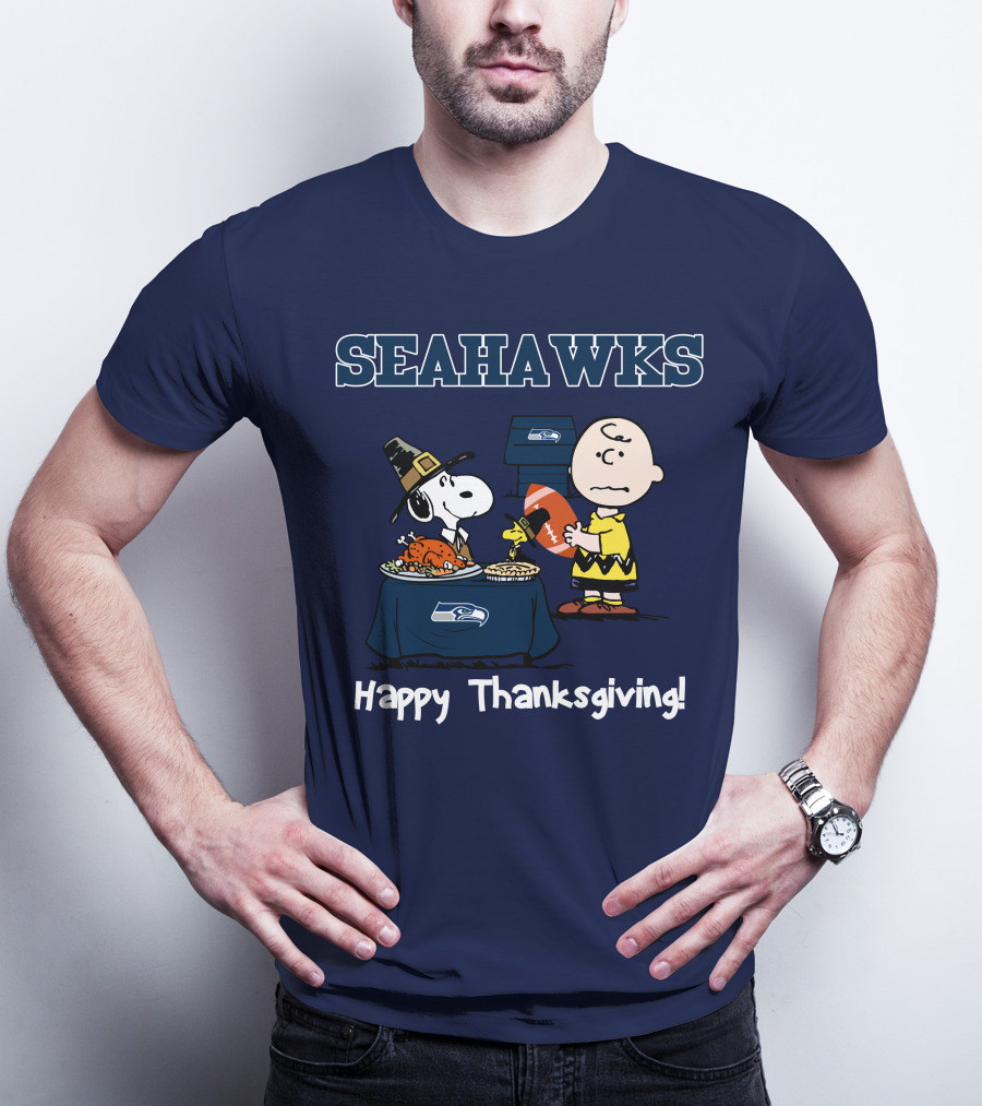 Seattle Seahawks Snoopy Charlie Brown Happy Thanksgiving T-Shirt