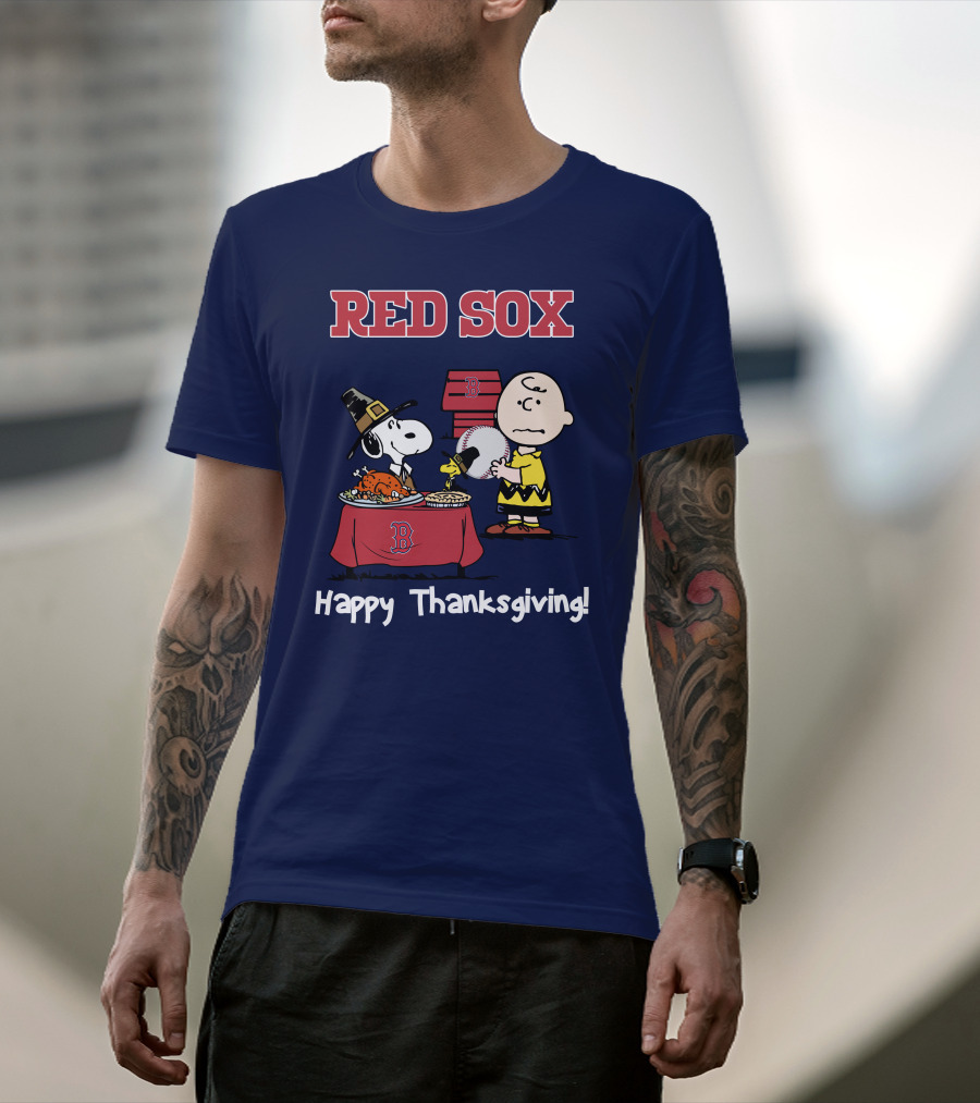 Red Sox Snoopy Charlie Brown Thanksgiving Baseball T-Shirt