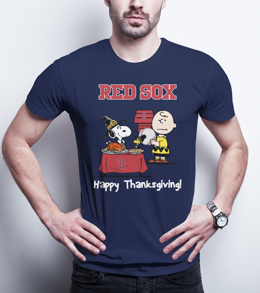 Red Sox Snoopy Charlie Brown Thanksgiving Baseball T-Shirt