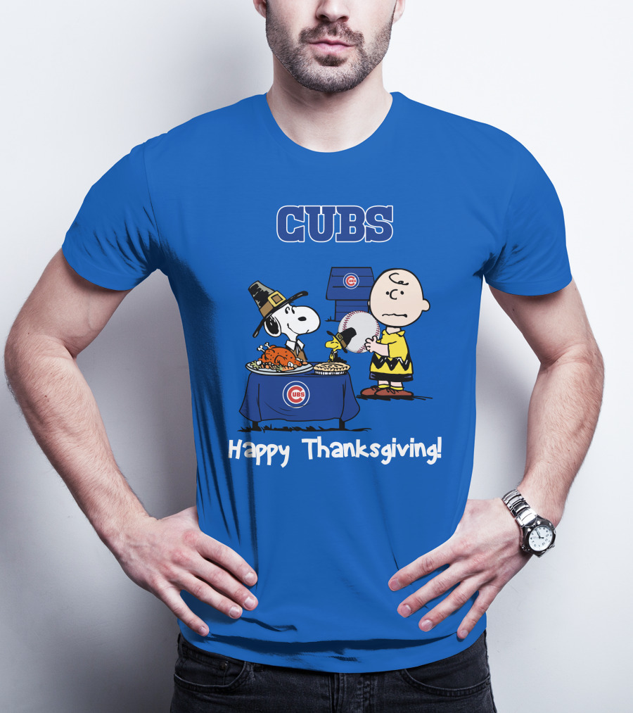 Cubs Snoopy Charlie Brown Thanksgiving Baseball T-Shirt