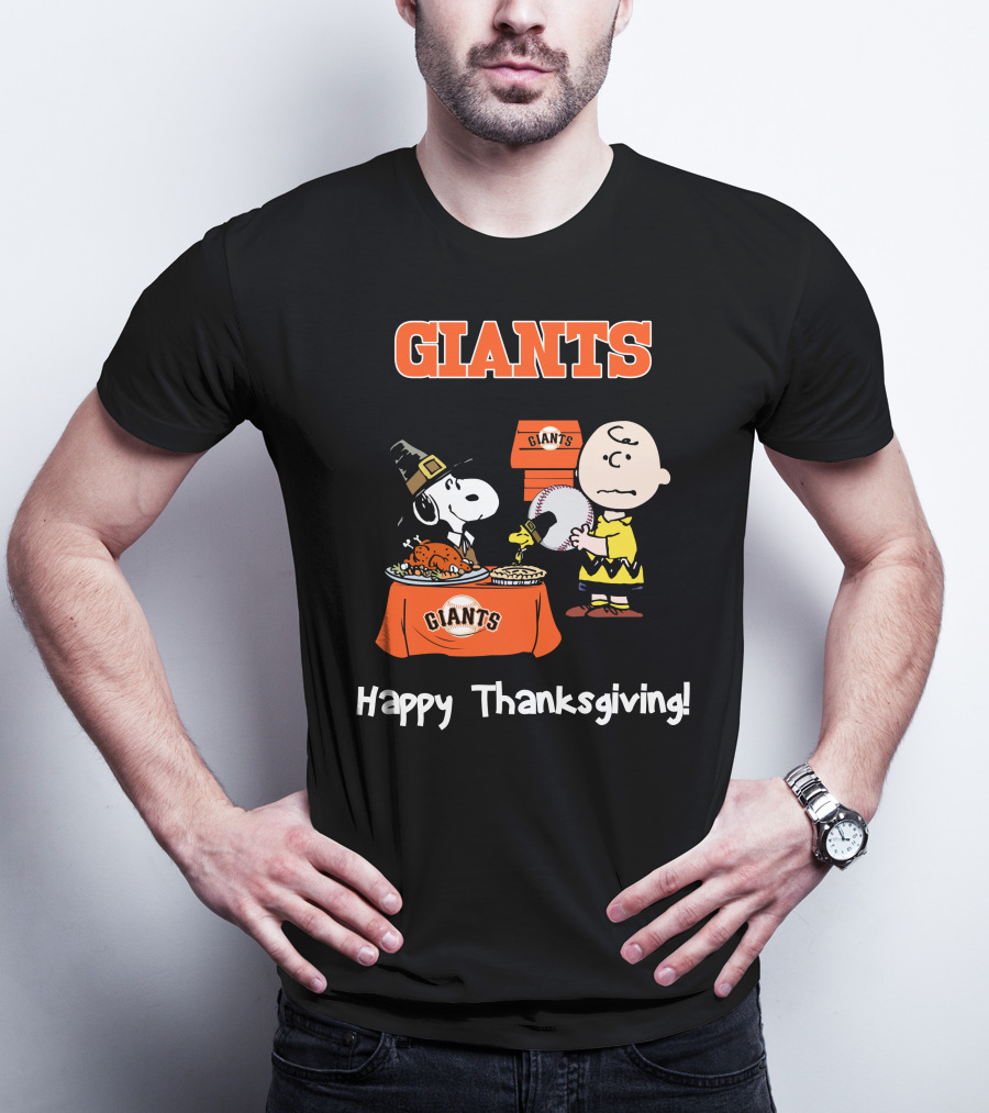 San Francisco Giants Snoopy Charlie Brown Happy Thanksgiving T-Shirt