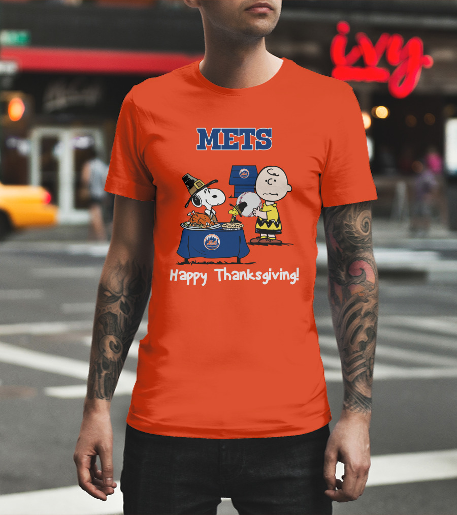 Mets Snoopy Charlie Brown Happy Thanksgiving Baseball Feast T-Shirt