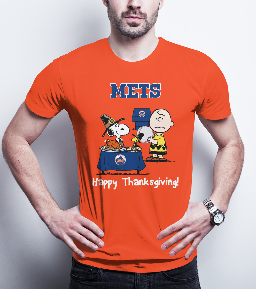 Mets Snoopy Charlie Brown Happy Thanksgiving Baseball Feast T-Shirt