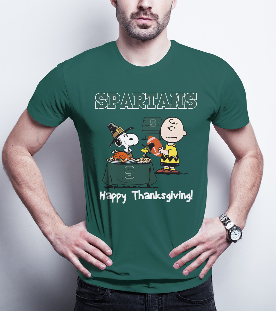 Spartans Snoopy Charlie Brown Thanksgiving Football T-Shirt