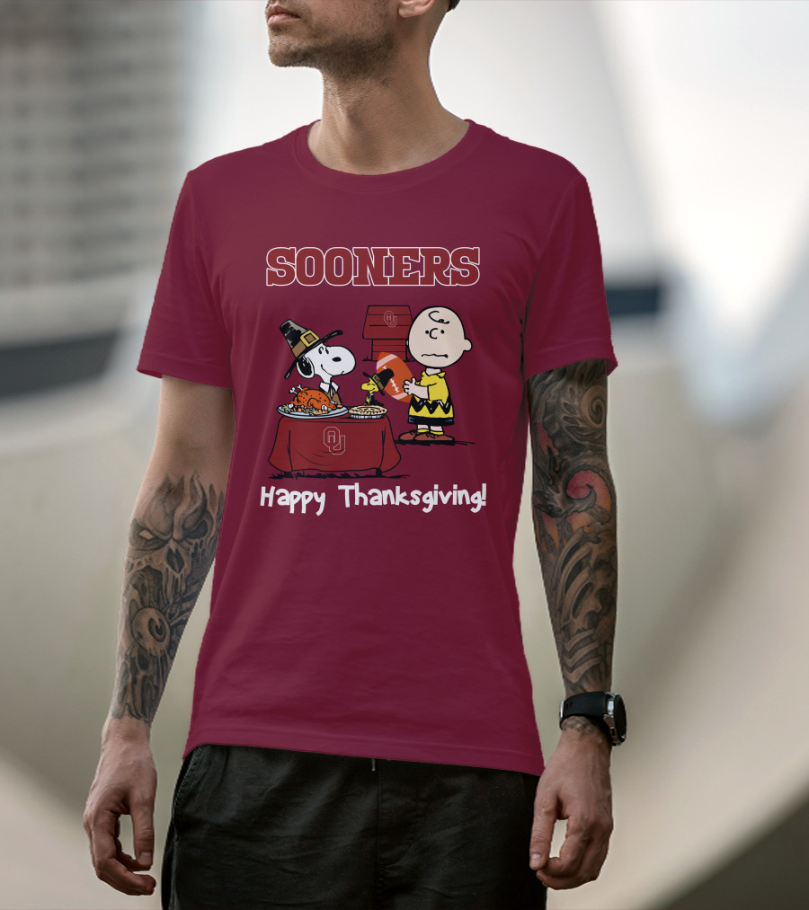 Sooners Happy Thanksgiving Snoopy And Charlie Brown T-Shirt