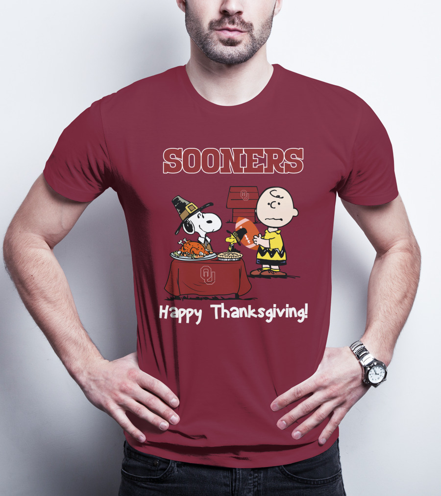 Sooners Happy Thanksgiving Snoopy And Charlie Brown T-Shirt