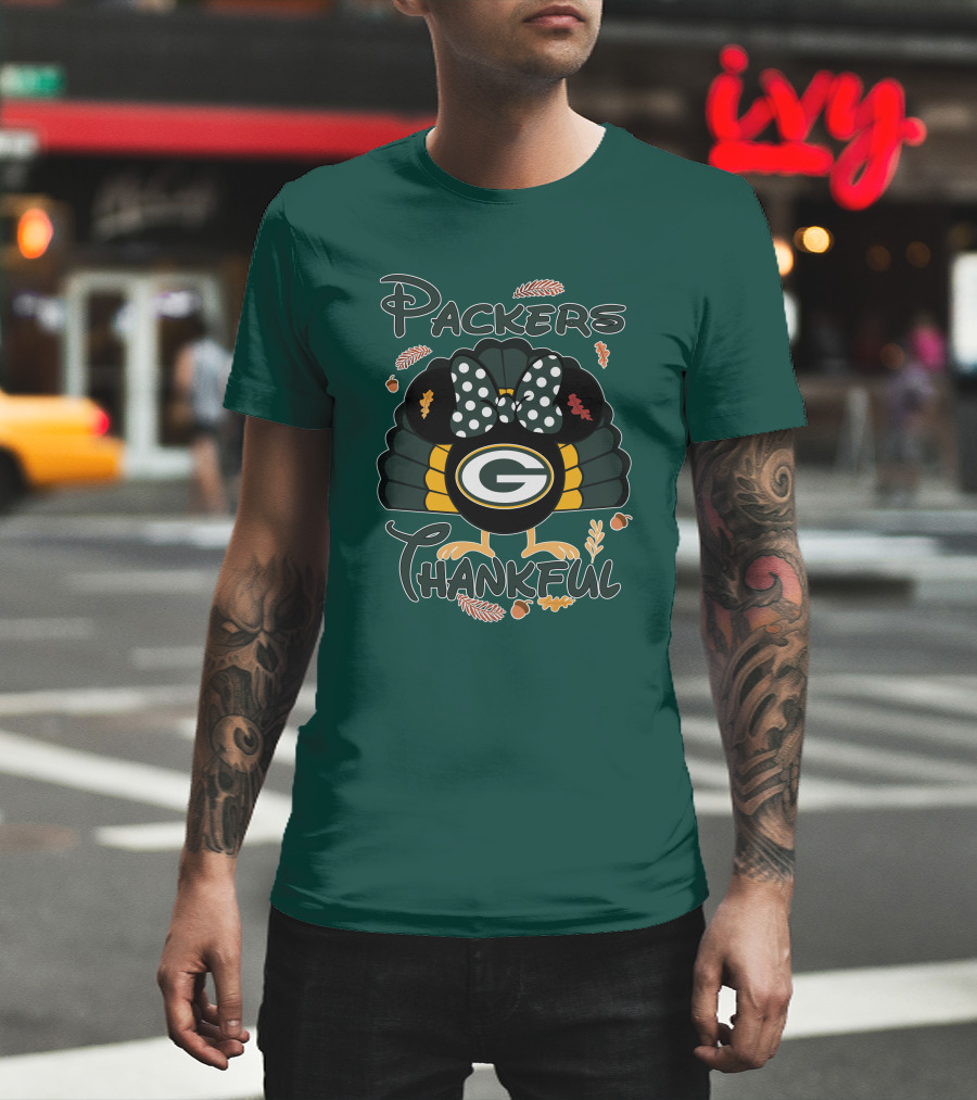 Packers Thankful Turkey With Polka Dot Bow Thanksgiving T-Shirt
