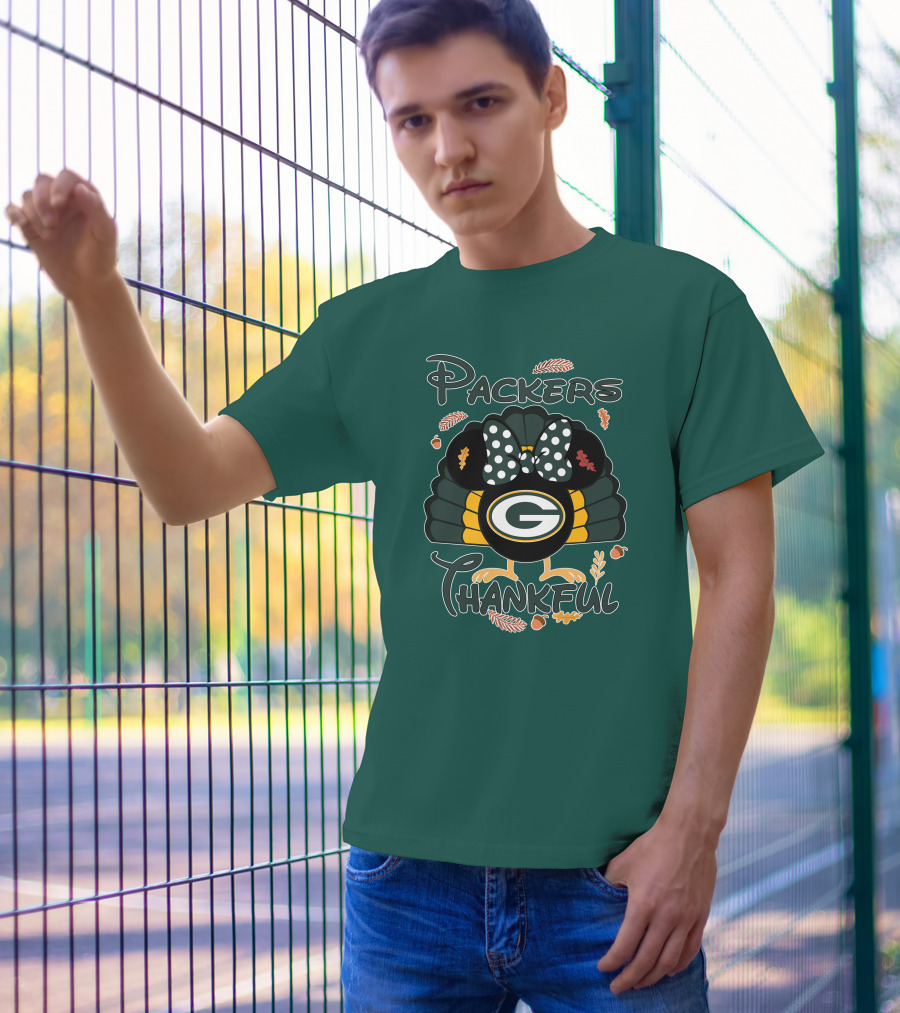 Packers Thankful Turkey With Polka Dot Bow Thanksgiving T-Shirt