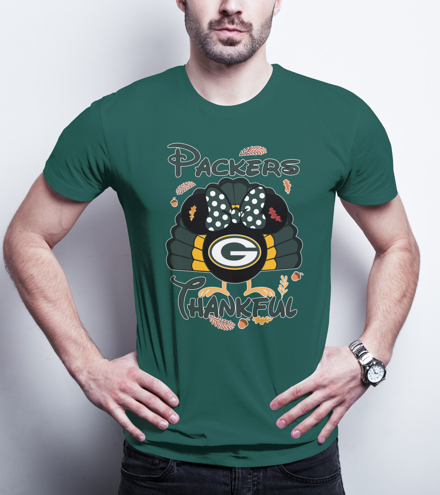 Packers Thankful Turkey With Polka Dot Bow Thanksgiving T-Shirt