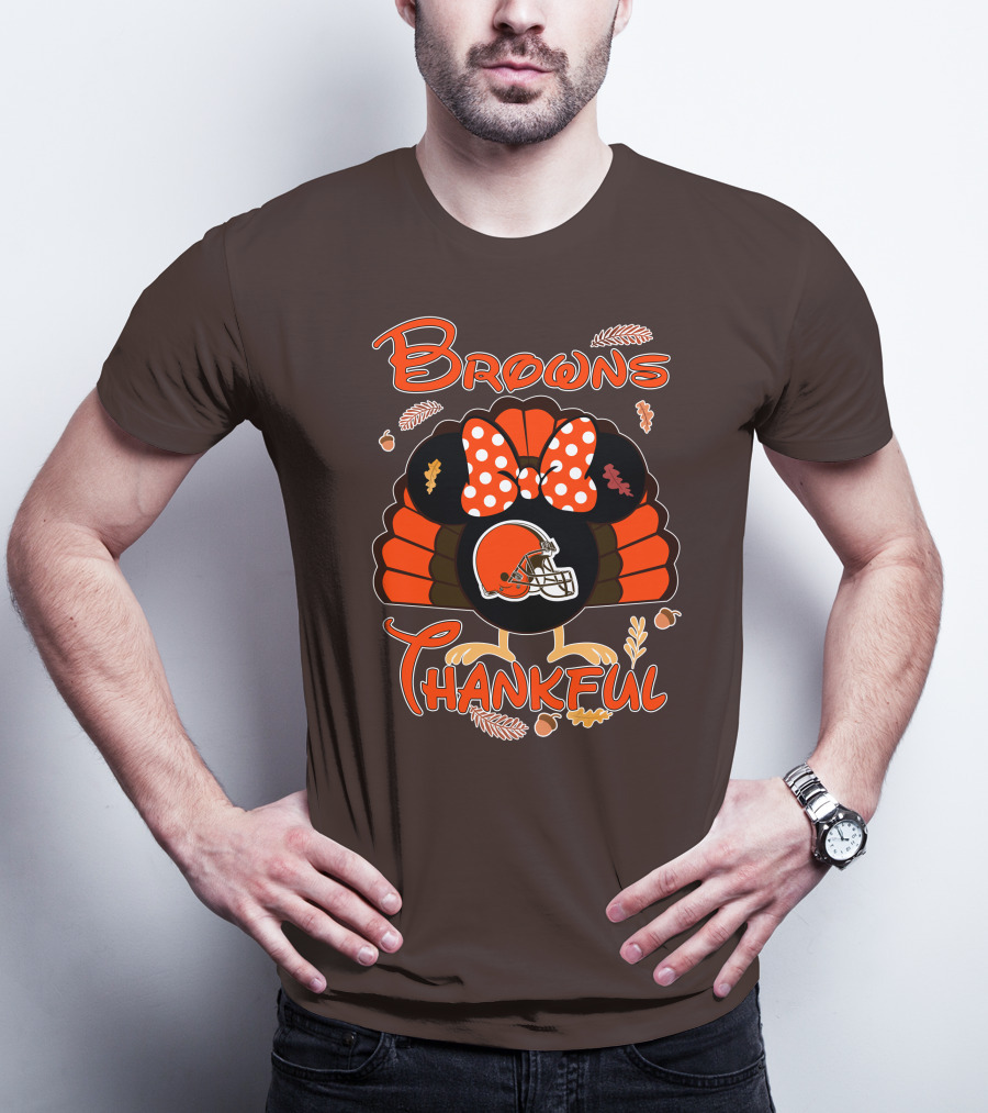 Browns Thankful Minnie Thanksgiving Football Turkey T-Shirt