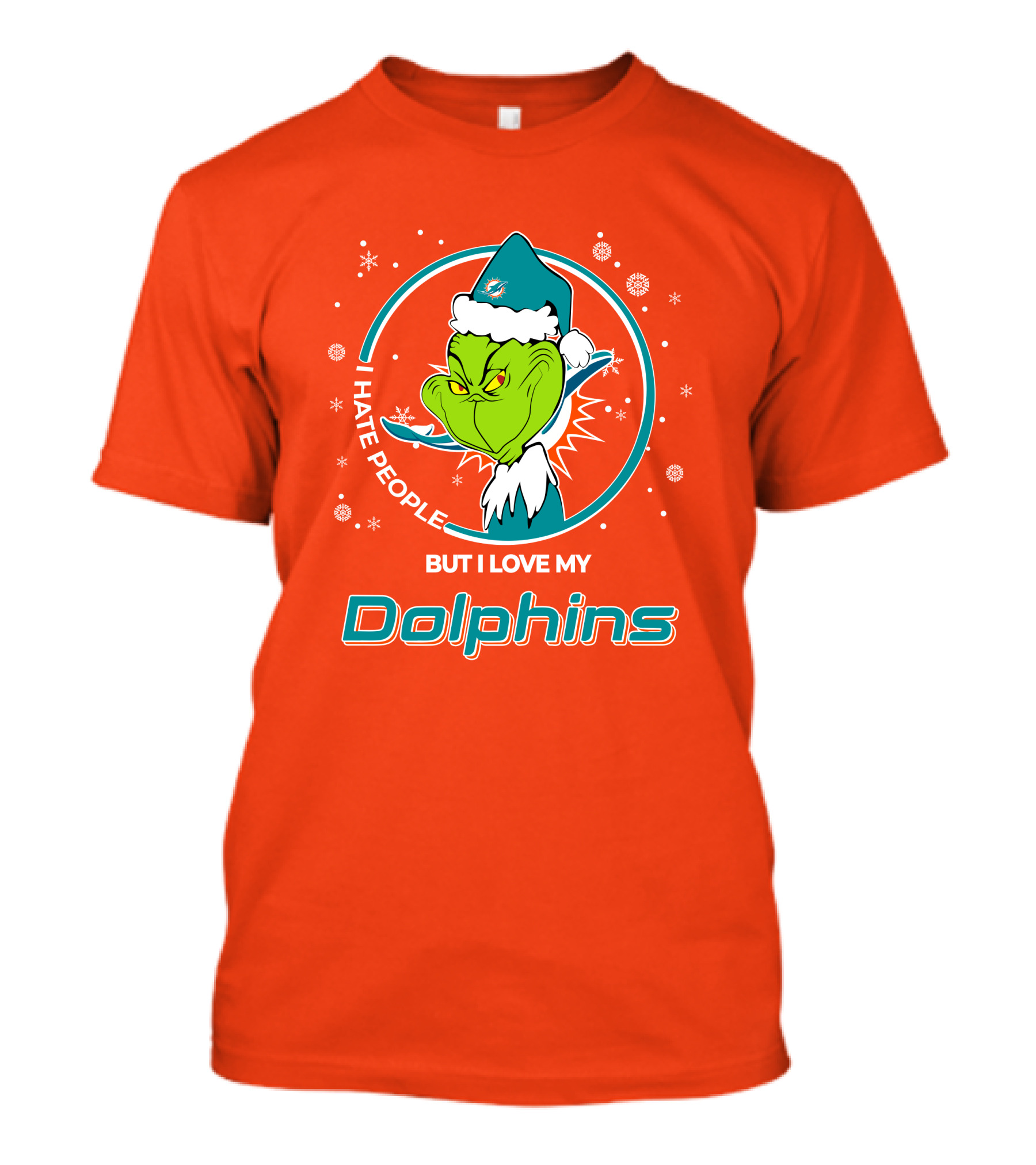 Christmas Grinch Santa I Hate People But I Love My Dolphins Miami Dolphins T-Shirt