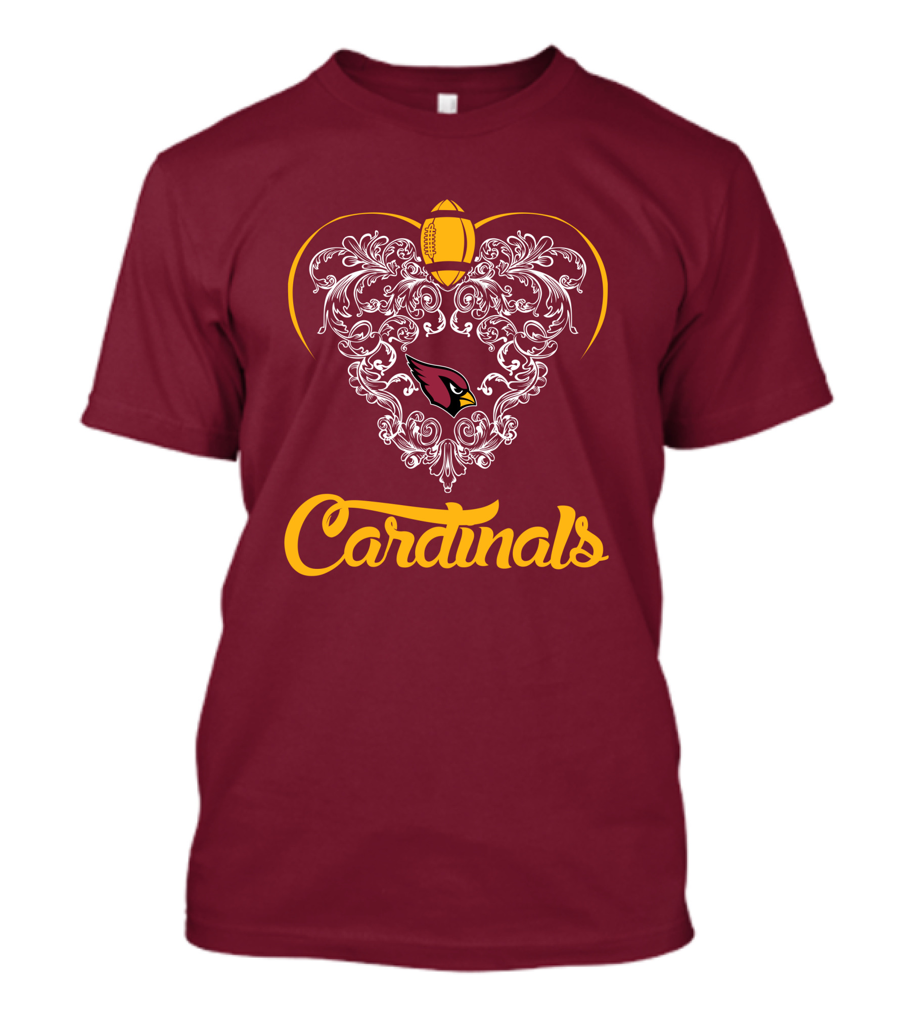 Cardinals Heart With Football And Arizona T-Shirt