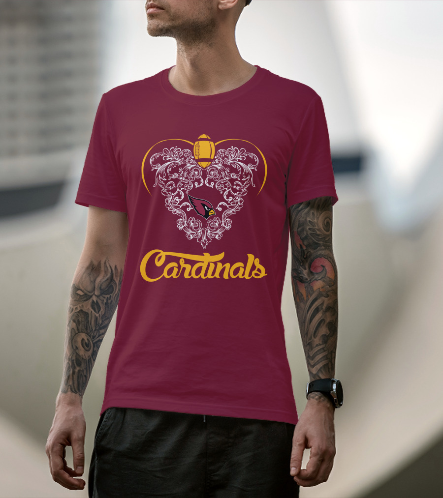 Cardinals Heart With Football And Arizona T-Shirt