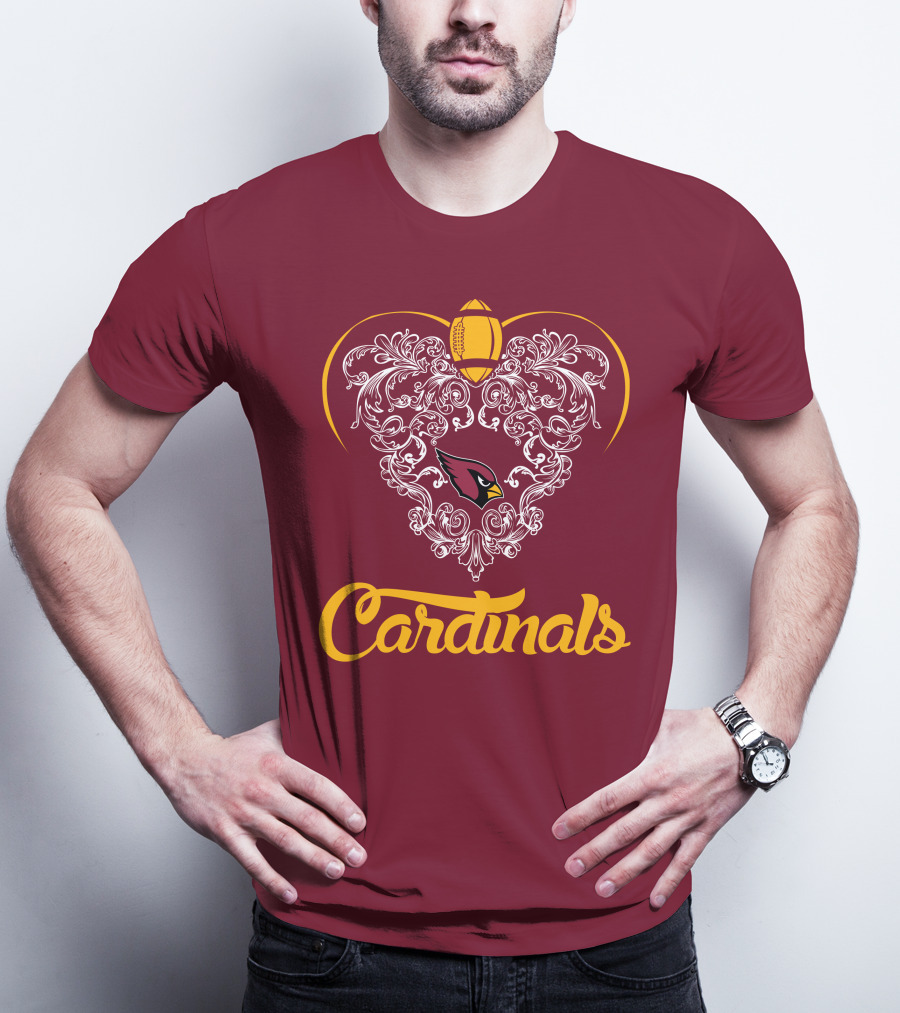 Cardinals Heart With Football And Arizona T-Shirt