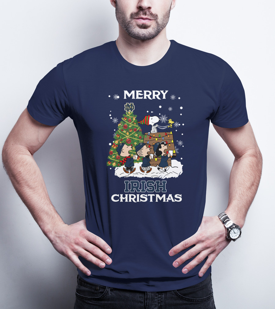 Merry Christmas Notre Dame Fighting Irish Peanuts Christmas Tree T-Shirt