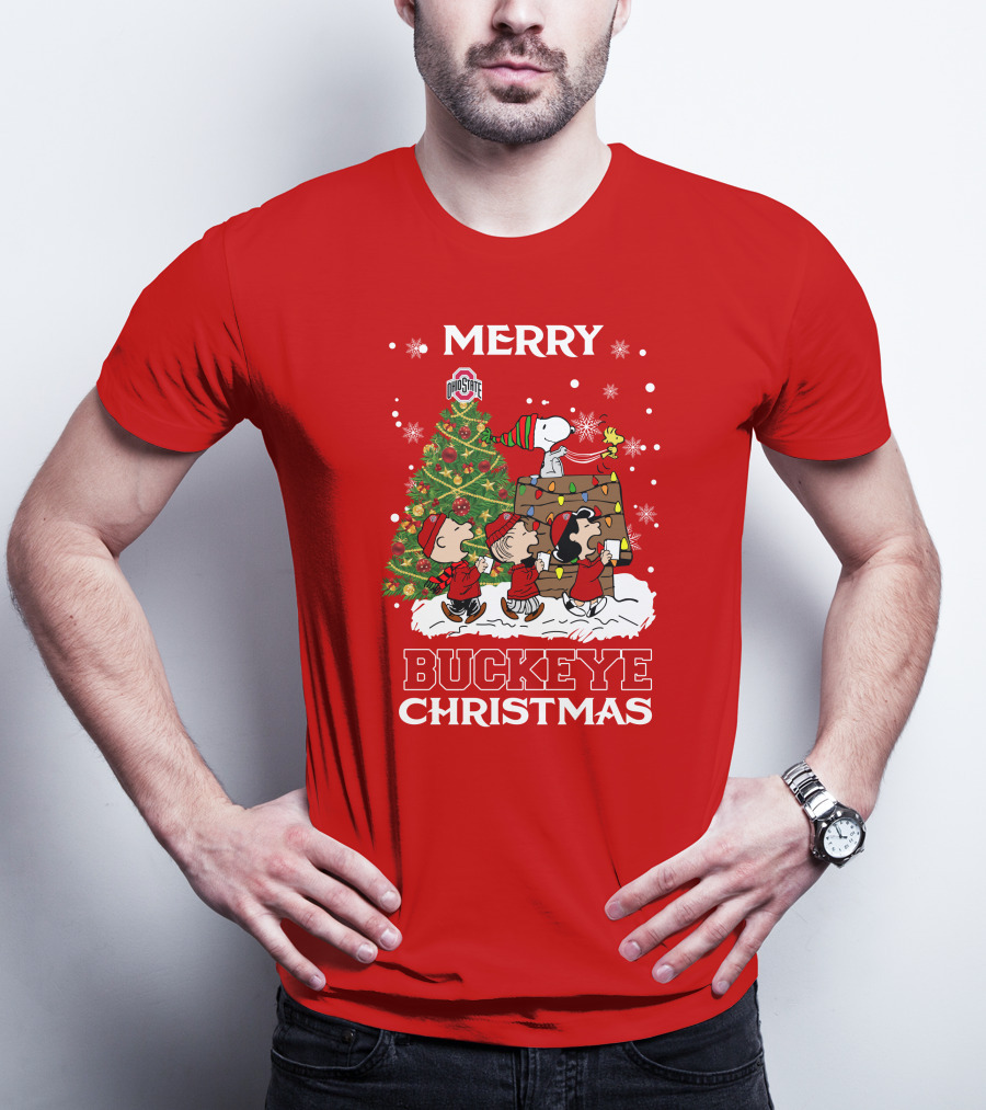Merry Buckeye Christmas Ohio State Peanuts Christmas Tree T-Shirt